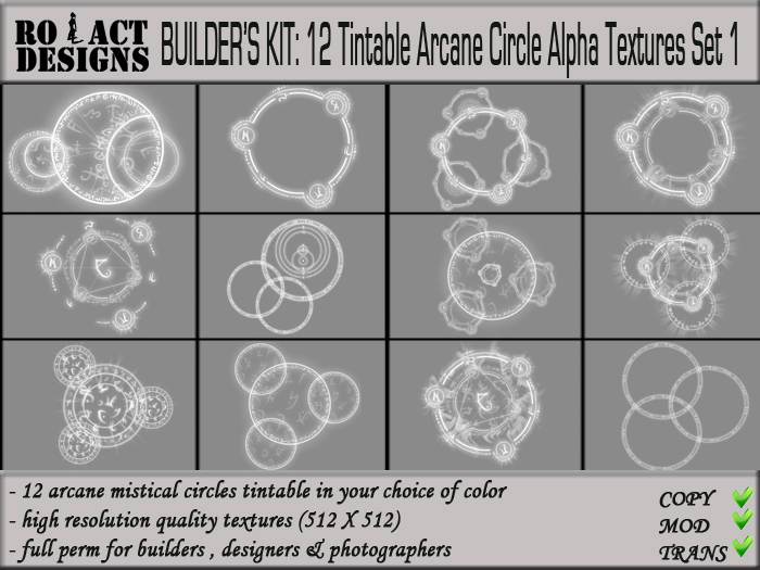 Second Life Marketplace - ..::RO!ACT::..DESIGN 12 Tintable Arcane ...